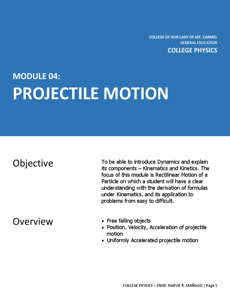 COLLEGE PHYSICS - Projectile Motion | PDF | Acceleration | Velocity
