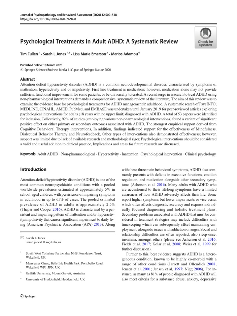 Psychological Treatments in Adult ADHD A Systematic Review | Download Free PDF | Cognitive ...