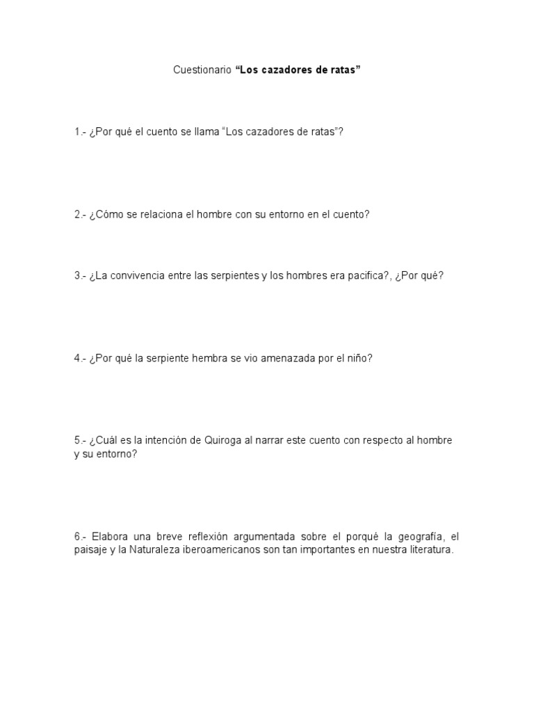 Cuestionario Los Cazadores de Ratas | PDF