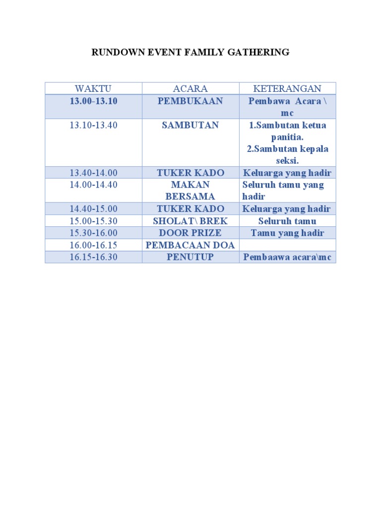 Rundown Acara Family Gathering | PDF