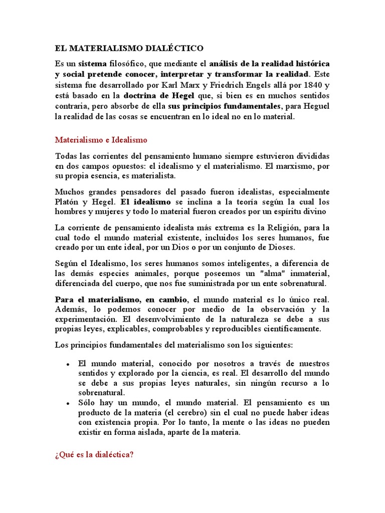 EL MATERIALISMO DIALÉCTICO | PDF | Dialéctico | Materialismo