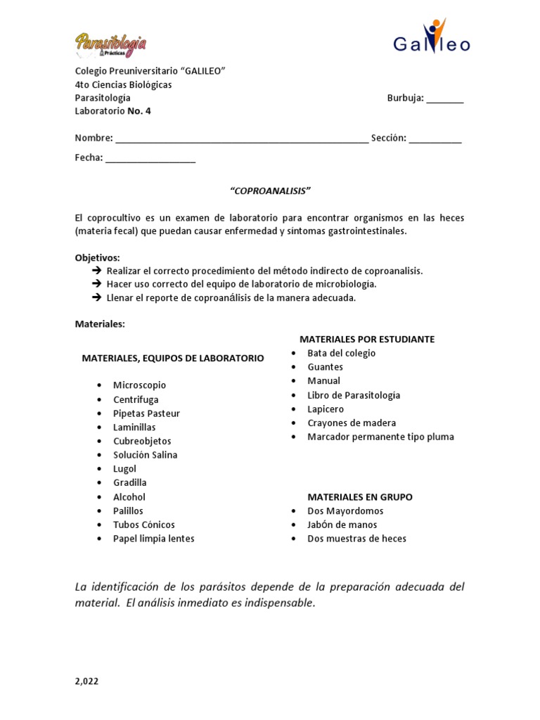 Procedimiento de Coproanálisis en Parasitología | PDF | Heces