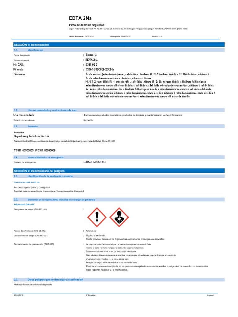Edta 2na-Hs | PDF | Materiales | Ciencias fisicas