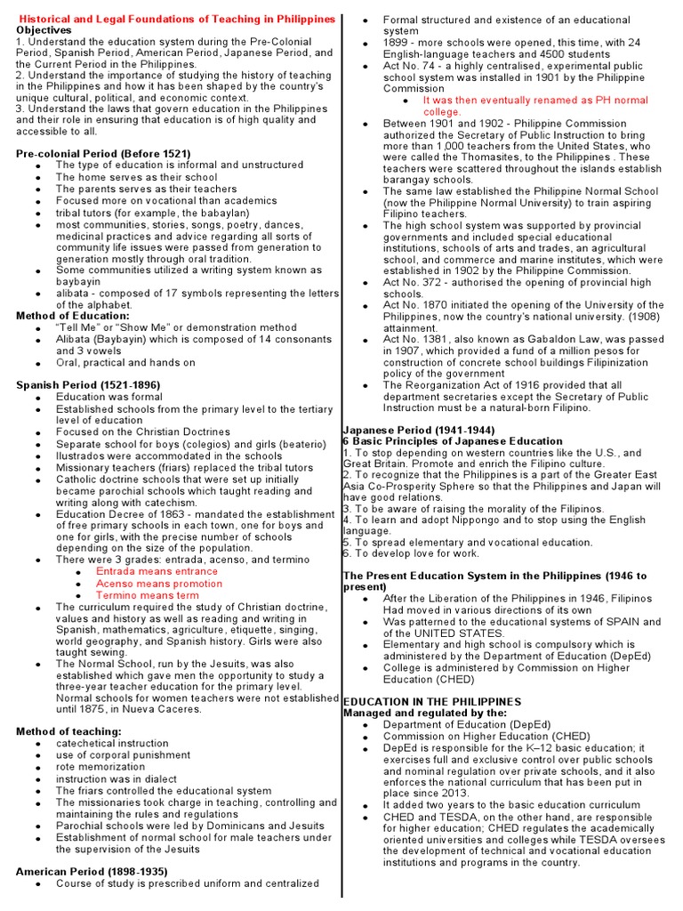 Reviewer Historical and Legal Foundations of Teaching in Philippines ...