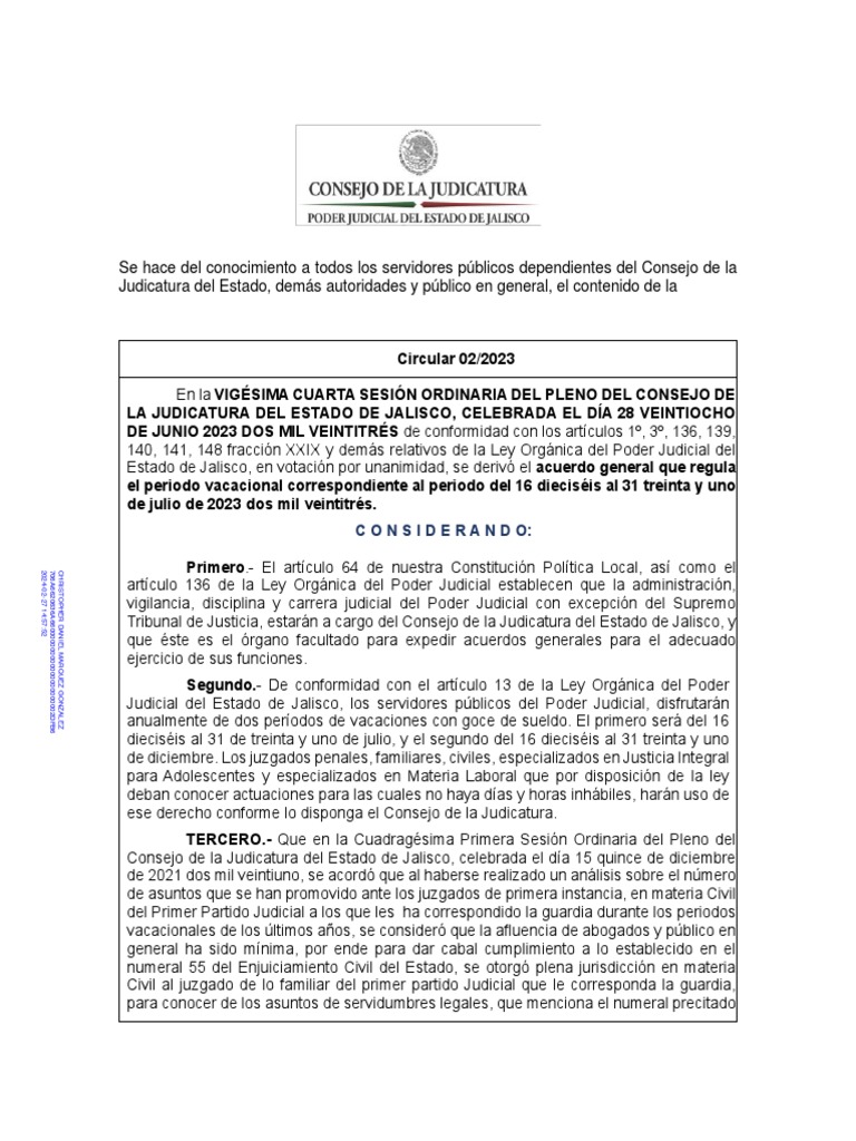 Circular2 2023vacacionesjulio2023 | PDF | Judicaturas | Juez