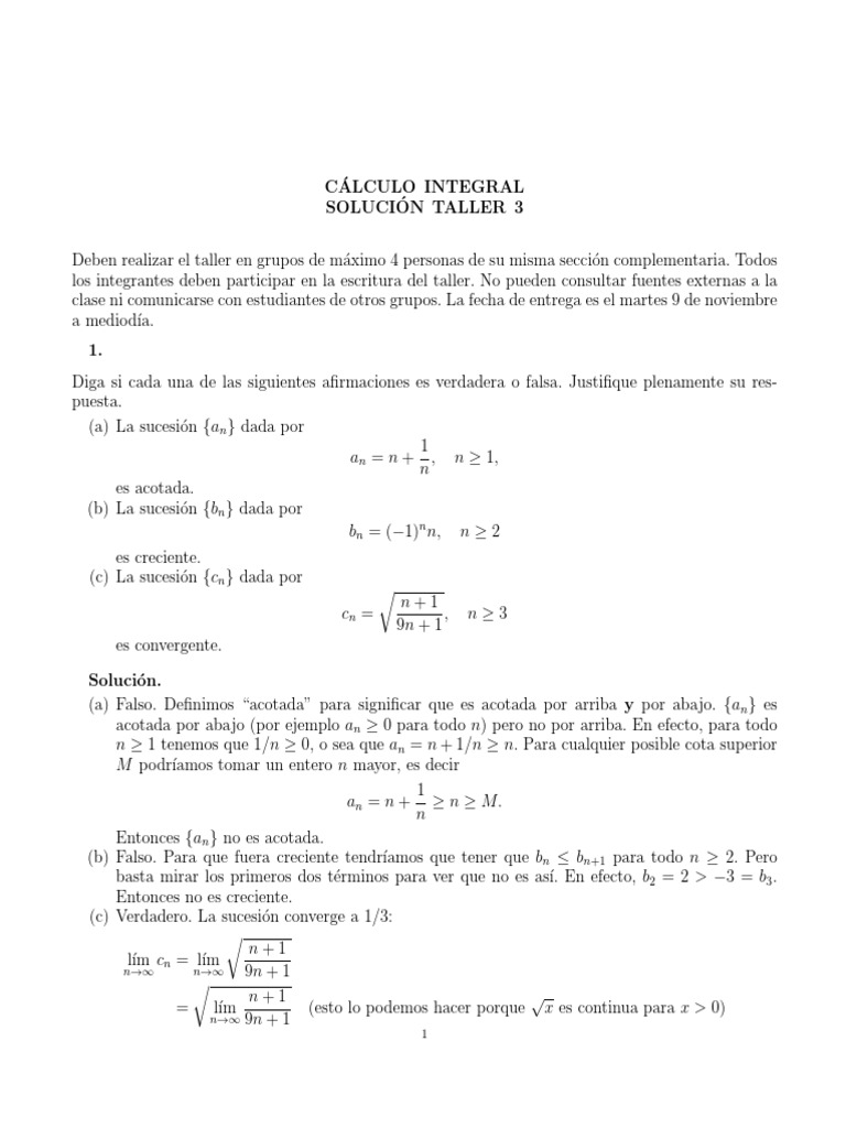 Taller 3 Integral Soluci N | PDF | Matemáticas | Análisis matemático