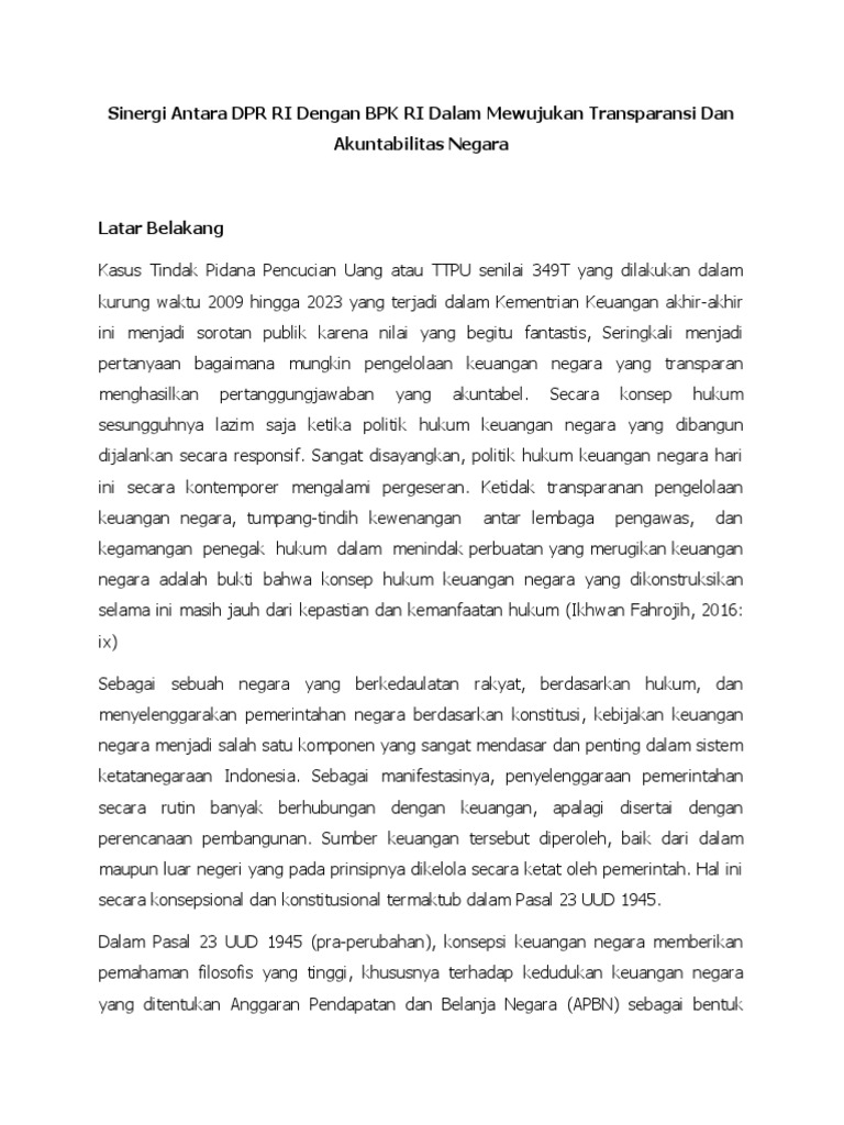 Sinergi Antara DPR RI Dengan BPK RI Dalam Mewujukan Transparansi Dan ...