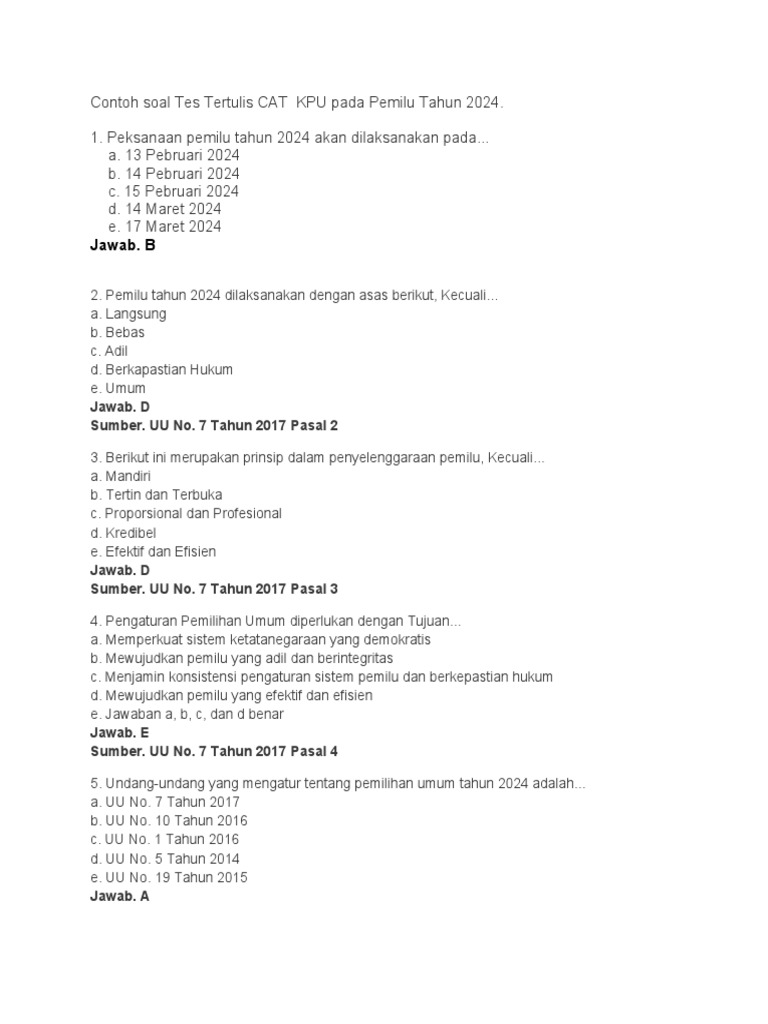 Contoh Soal Tes Tertulis Pemilu 2024 | PDF | Ilmu Sosial | Hukum