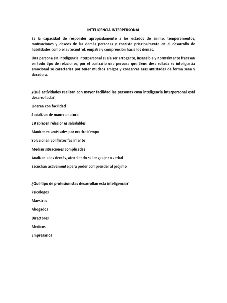 INTELIGENCIA INTERPERSONAL | PDF