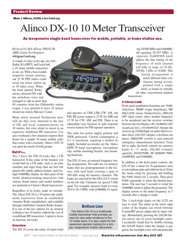 Alinco DX-10 Review QST 2015 | PDF | Frequency Modulation | Radio Technology