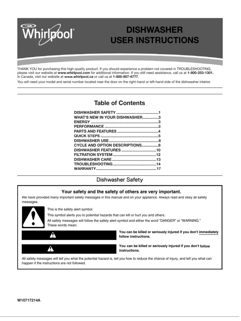 Dish Washer Instruction Whirpool WDF520PADM | PDF | Dishwasher ...