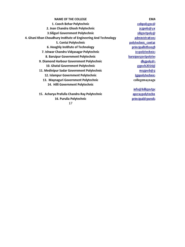 Diploma Colleges in Bengal and Odisha (Autosaved) (Autosaved) | PDF