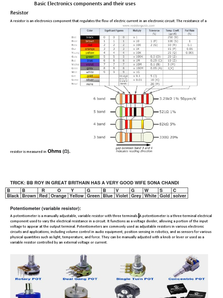 Basic Electronics Components and Their Uses | PDF | Diode | Electronic Circuits