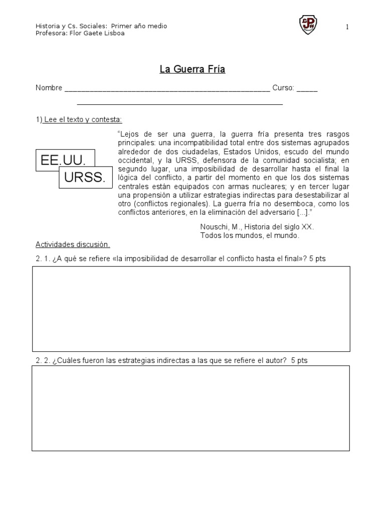 Actividades sobre la Guerra Fría | PDF