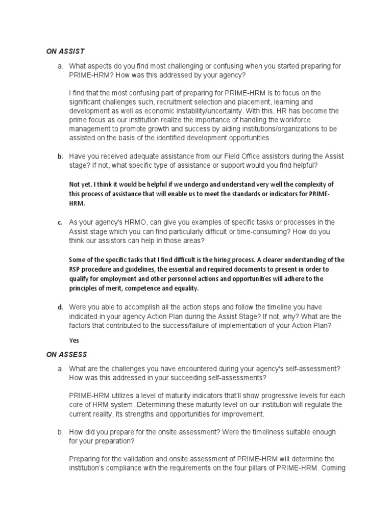 PRIME-HRM Focus Group Discussion (Key Questions For Bronze Accredited ...