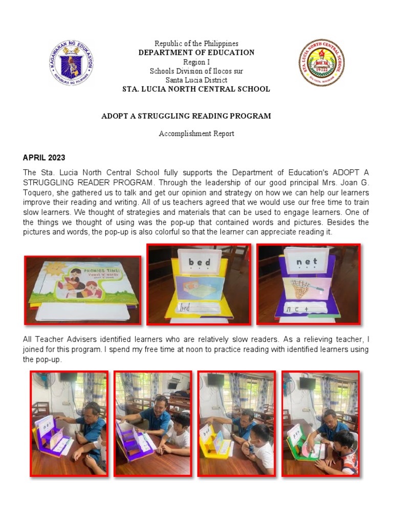 Accomplishment Report: Struggling Readers Program | PDF | Learning ...