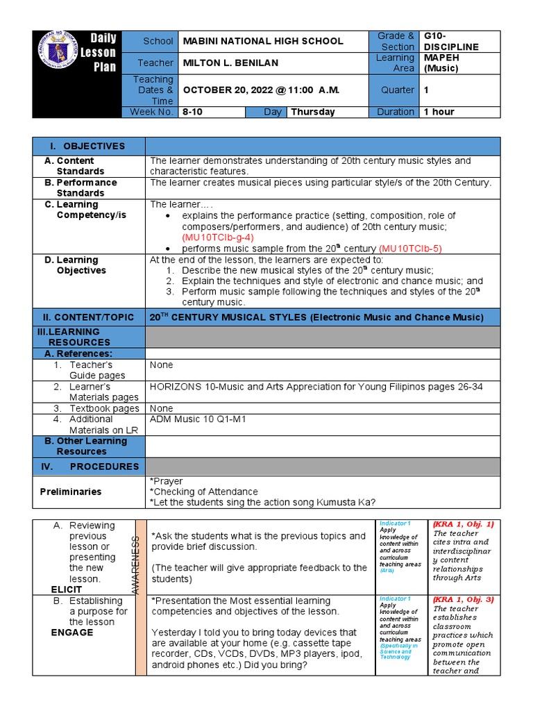 Q1 Cot LP - Music10 New Musical Styles | PDF | Teachers | Learning