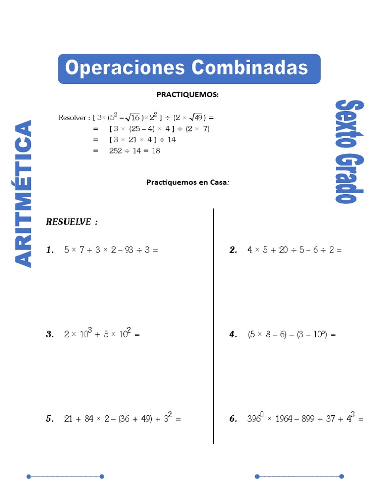 Ejercicios de Operaciones Combinadas para Sexto de Primaria | PDF Ejercicios de Operaciones Combinadas para Sexto de Primaria | PDF