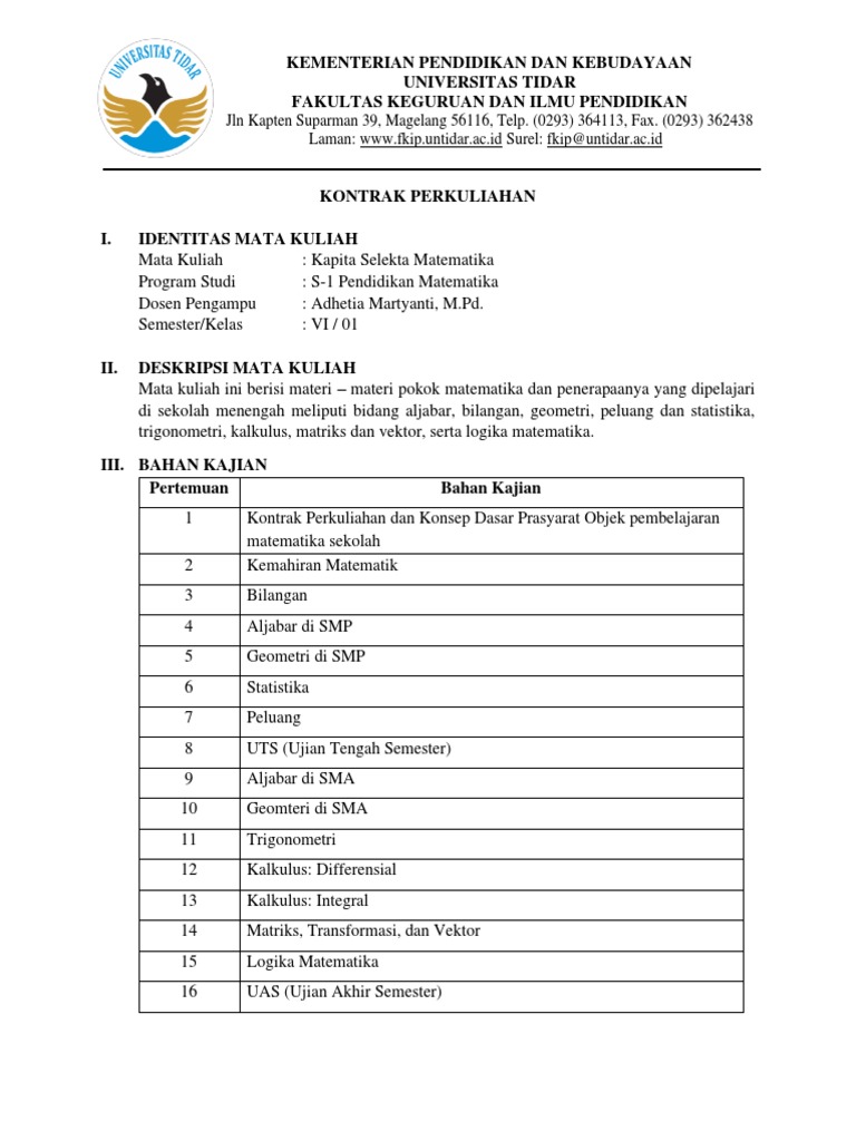 Kontrak Kuliah 01 | PDF