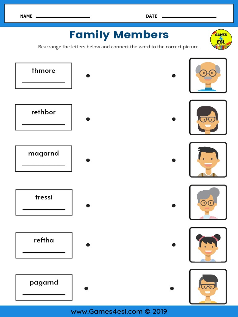 Family Worksheet Matching Worksheet | PDF