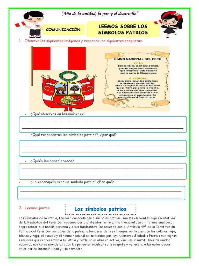 Ficha-Refuerzo Escolar Comun-Leemos Sobre Los Símbolos Patrios | PDF | Símbolos nacionales ...