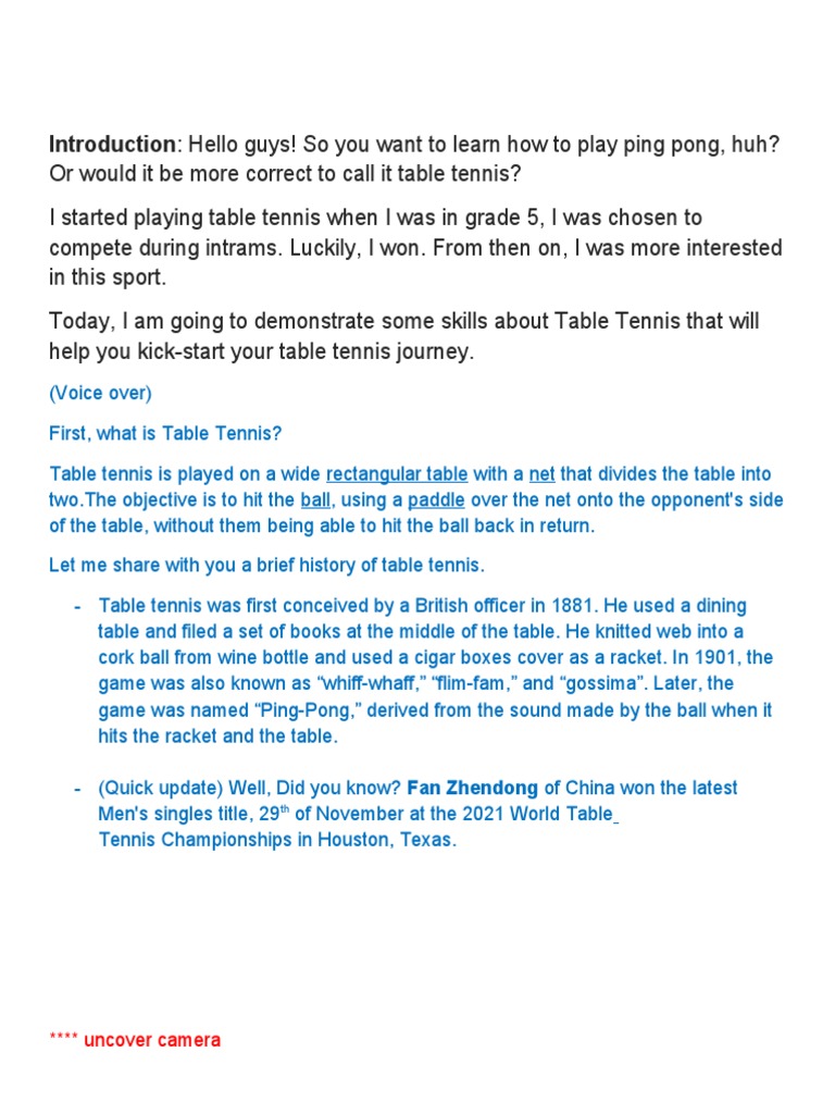 SAM P.E. TERM3 TABLE TENNIS SCRIPT | PDF | Table Tennis | Sports