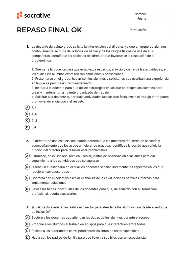 Quiz - REPASO FINAL OK | PDF | Violencia | Maestros