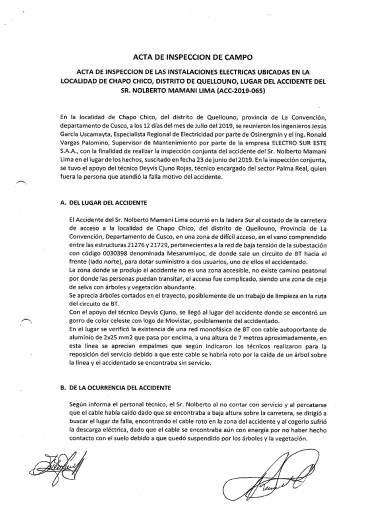 Acta de Osinergmin Chapo Chico | PDF