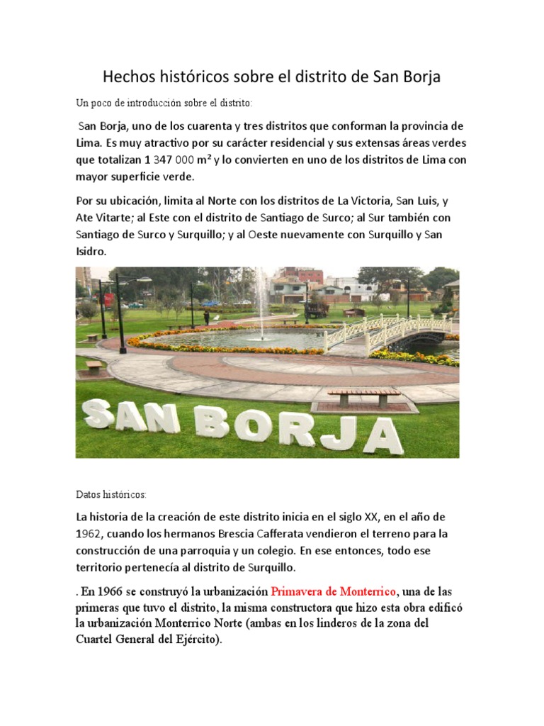 Historia del distrito de San Borja | PDF | Viajes y turismo | Historia