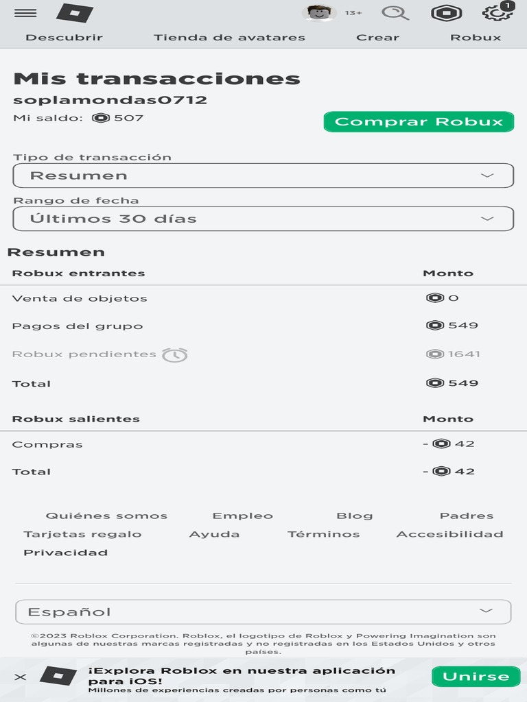 Mis Transacciones - Roblox 2 | PDF