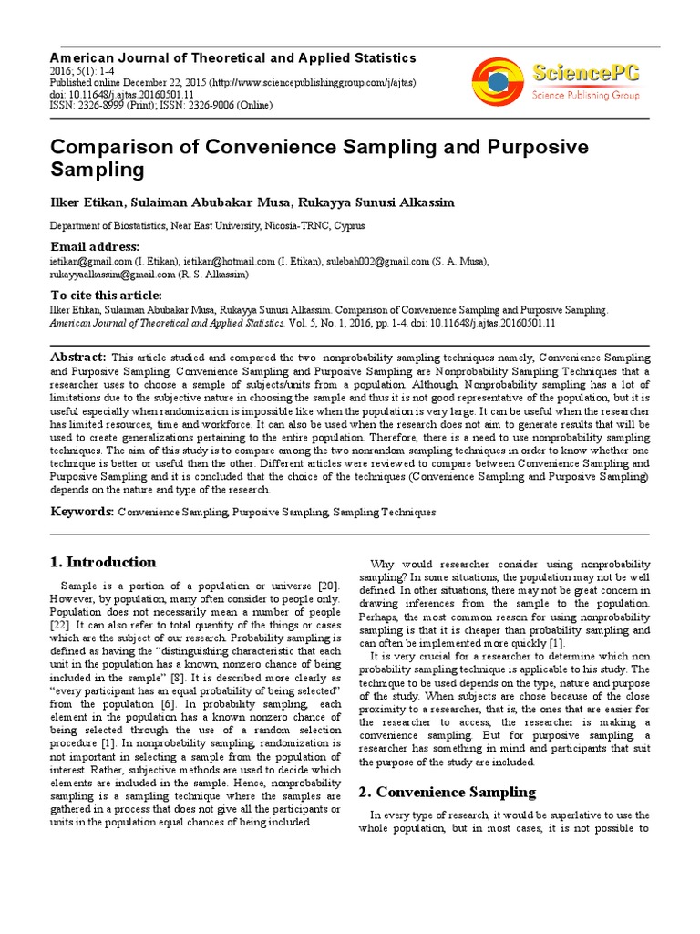 Convenience vs Purposive Sampling Comparison | PDF | Sampling ...