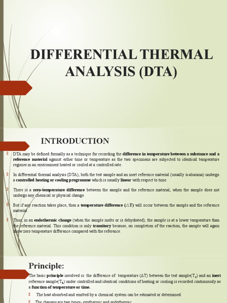 Differential Thermal Analysis (Dta) | PDF | Thermogravimetric Analysis | Continuum Mechanics