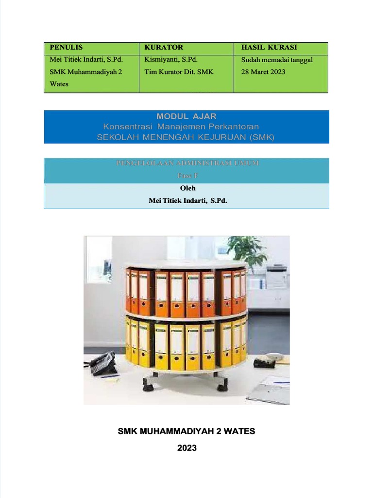 PDF Modul Ajar Manajemen Perkantoran Pengelolaan Administrasi Umum Fase F - Compress | PDF