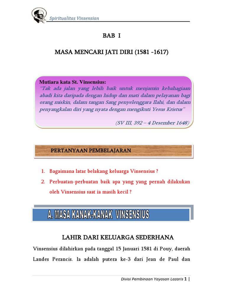 Spiritualitas dan Kehidupan Santo Vincentius | PDF