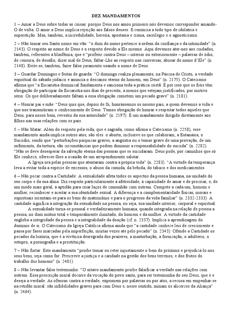 Catequese Dez Mandamentos Pdf Castidade Os Dez Mandamentos