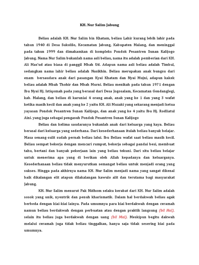 Biografi Kh. Nur Salim Jabung | PDF Biografi Kh. Nur Salim Jabung | PDF