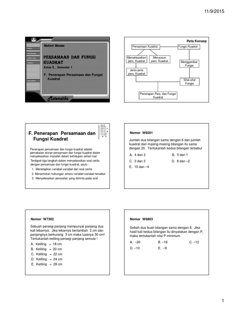 w06 Penerapan Persamaan Dan Fungsi Kuadrat | PDF