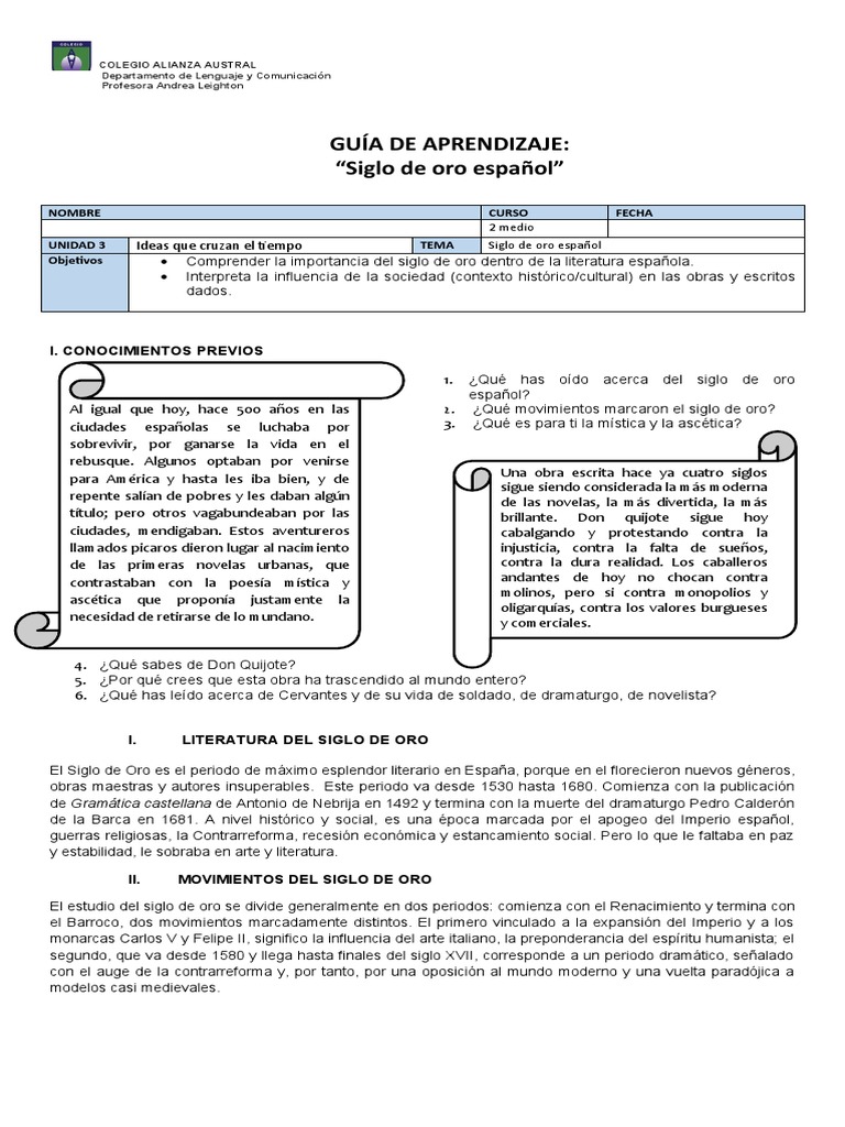 Guía Siglo de Oro Español II B | PDF | Renacimiento | Poesía
