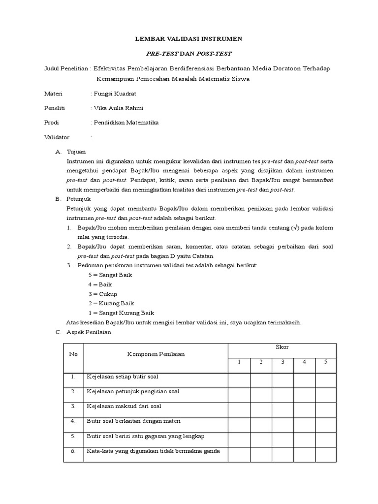Lembar Validasi Instrumen Soal | PDF