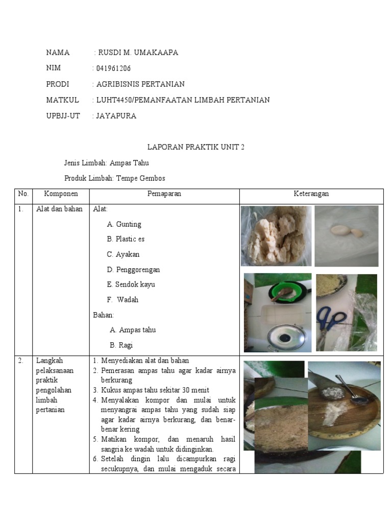 Pengolahan Ampas Tahu Jadi Tempe Gembos | PDF