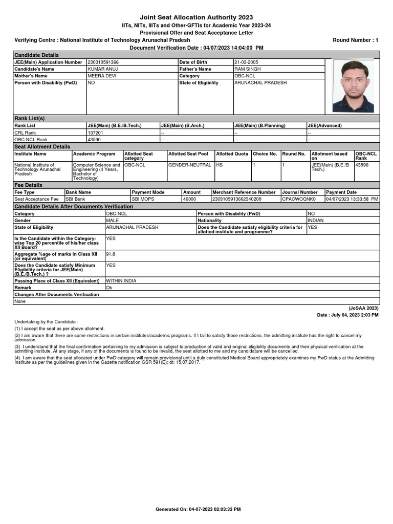 Seat Acceptance Letter | Download Free PDF | Science Education ...