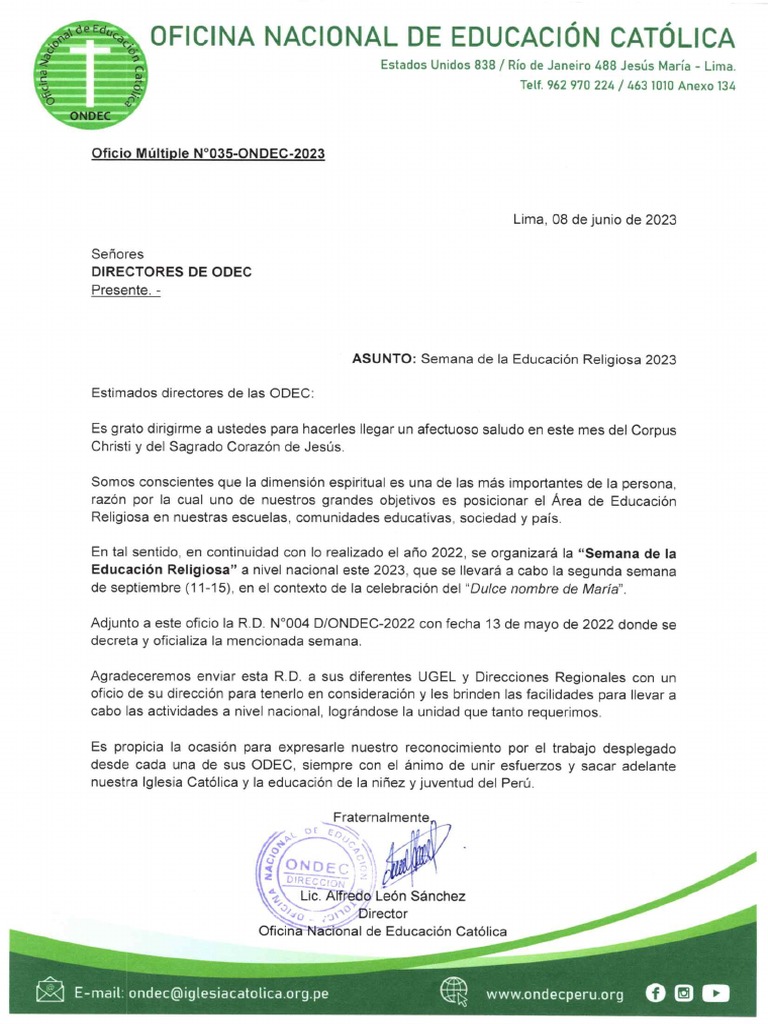 Oficio Múltiple N°035-ONDEC-2023 | PDF