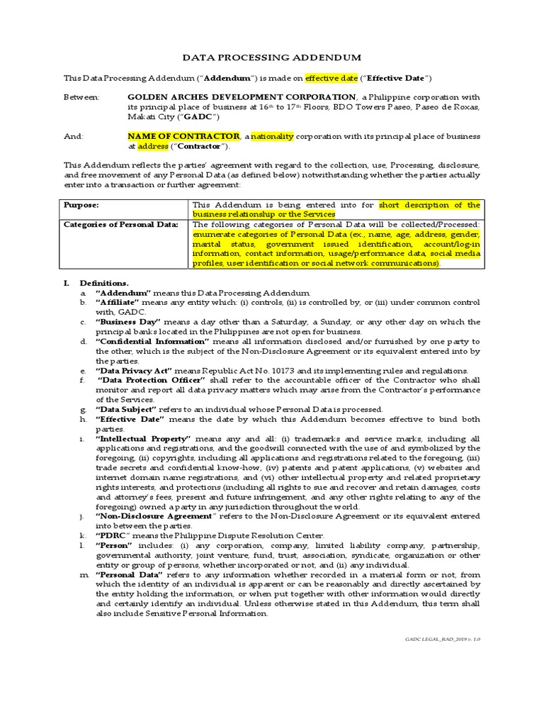 Data Processing Addendum_2021_FINAL Unlocked | PDF | Information Security | Indemnity