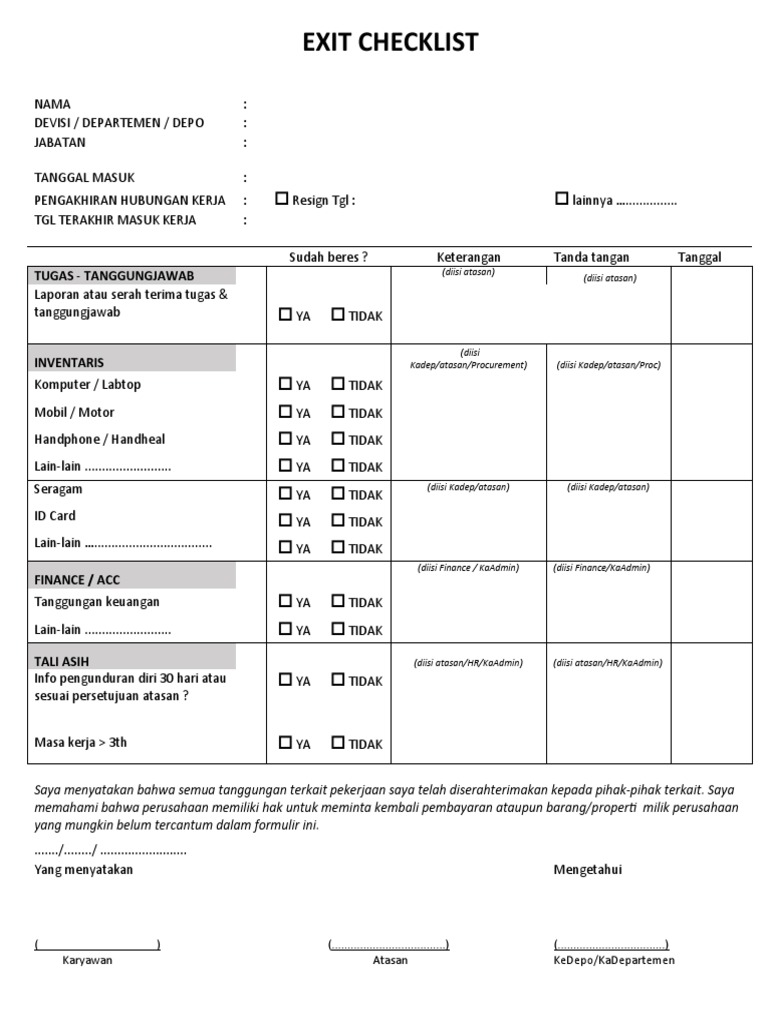 FORM - Exit Checklist | PDF