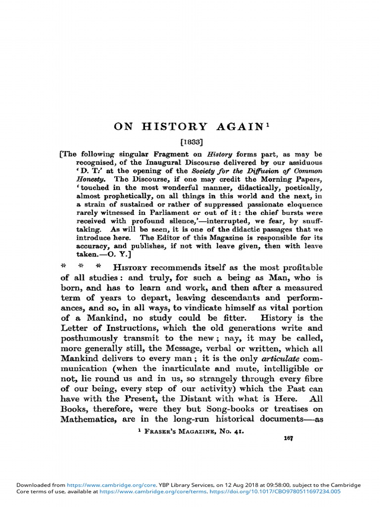 CARLYLE, T. On History Again, 1833 | PDF