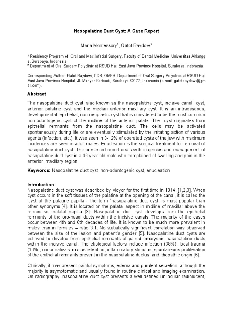 Nasopalatine Duct Cyst-Manuscript Case Report Haji - MIO | PDF ...