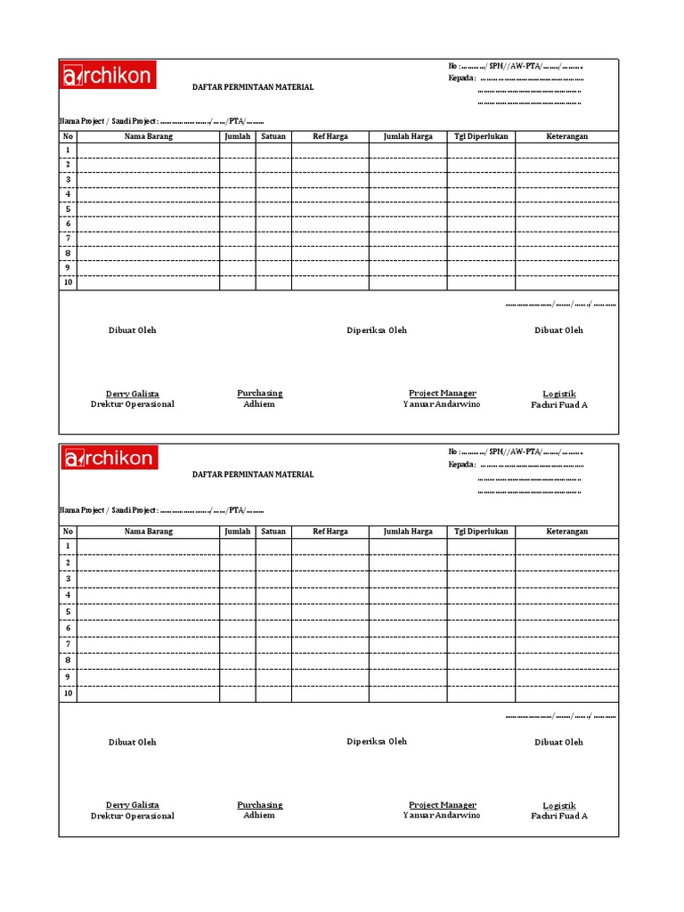 Daftar Permintaan Material | PDF