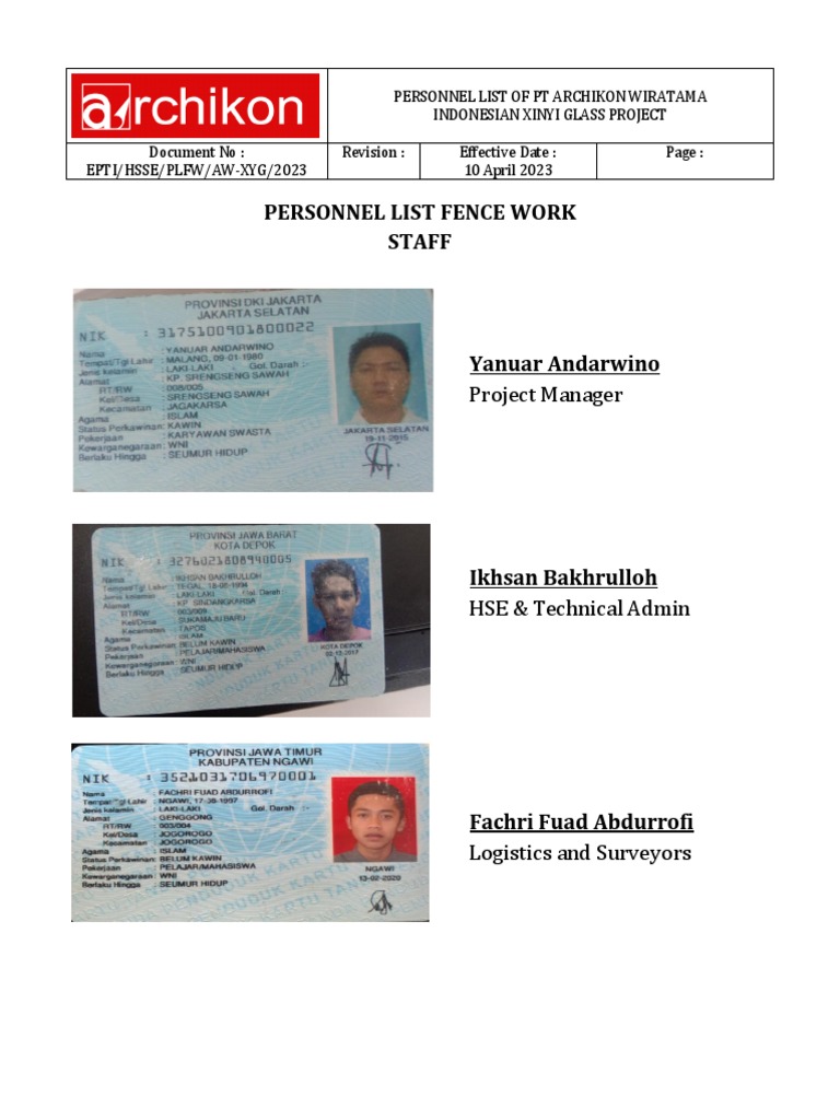 List of PT Xinyi Glass Indonesia Project Workers | PDF