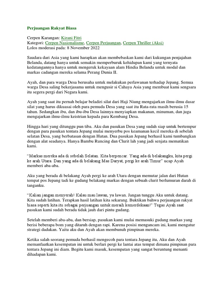 Cerpen Perjuangan Rakyat Biasa | PDF