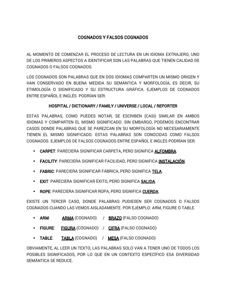 Cognados y Falsos Cognados (Teoría) | PDF